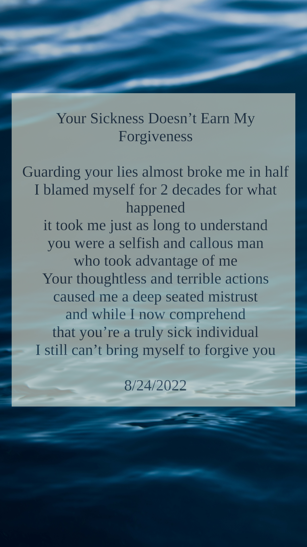 Poem of the Day: Your Sickness Doesn’t Earn My Forgiveness – Life on ...